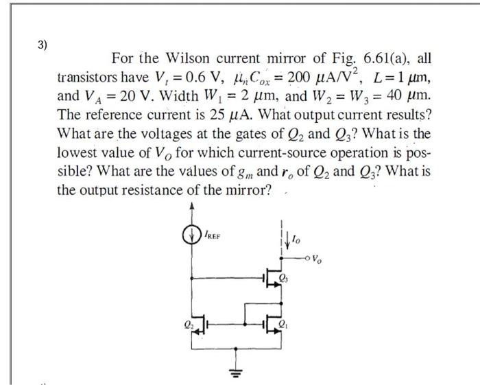 Solved For the Wilson current mirror of Fig. 6.61(a), all | Chegg.com