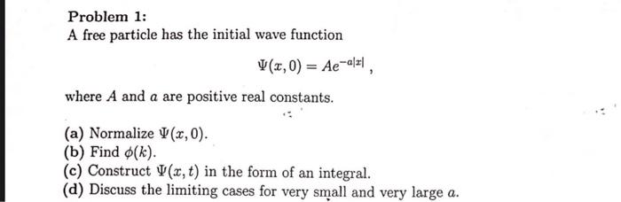 Solved Problem 1 A Free Particle Has The Initial Wave 