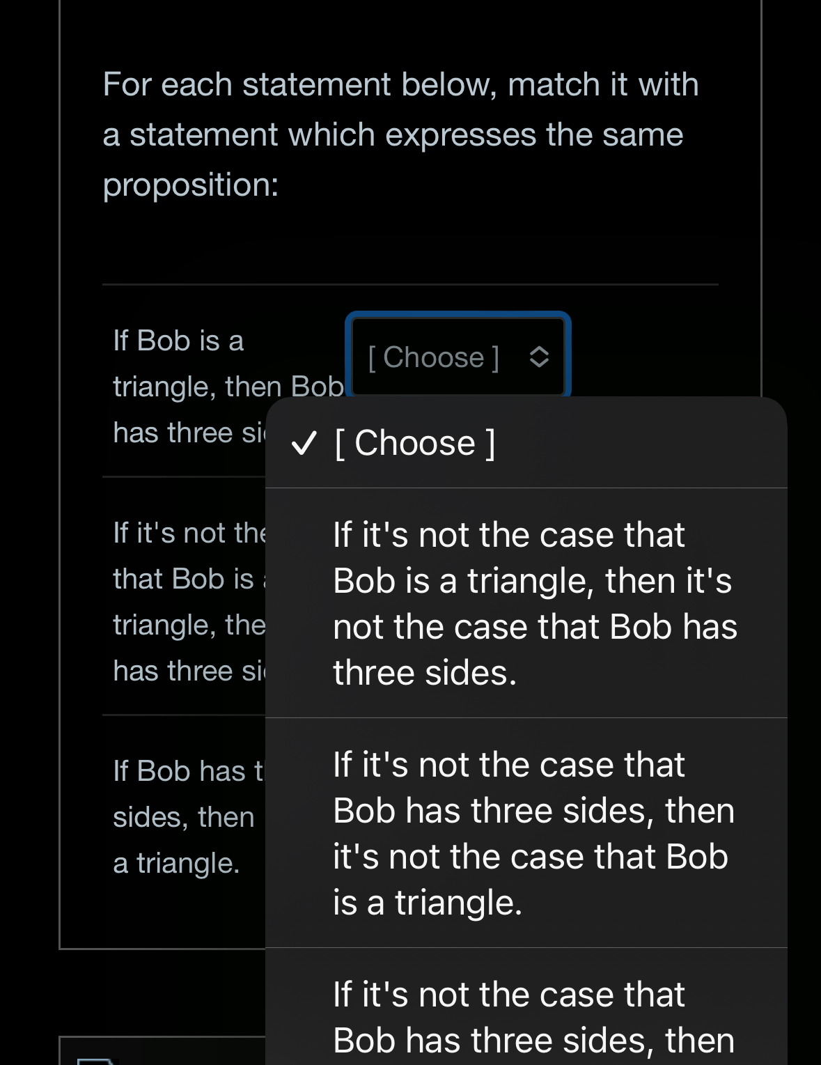 For each statement below, match it with a statement | Chegg.com
