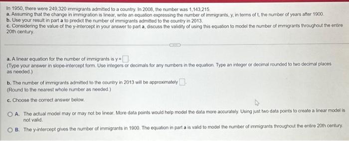 Solved In 1950 , there were 249,320 immigrants admitted to a | Chegg.com