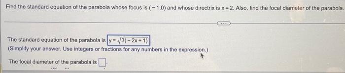 Solved Find the standard equation of the parabola whose | Chegg.com