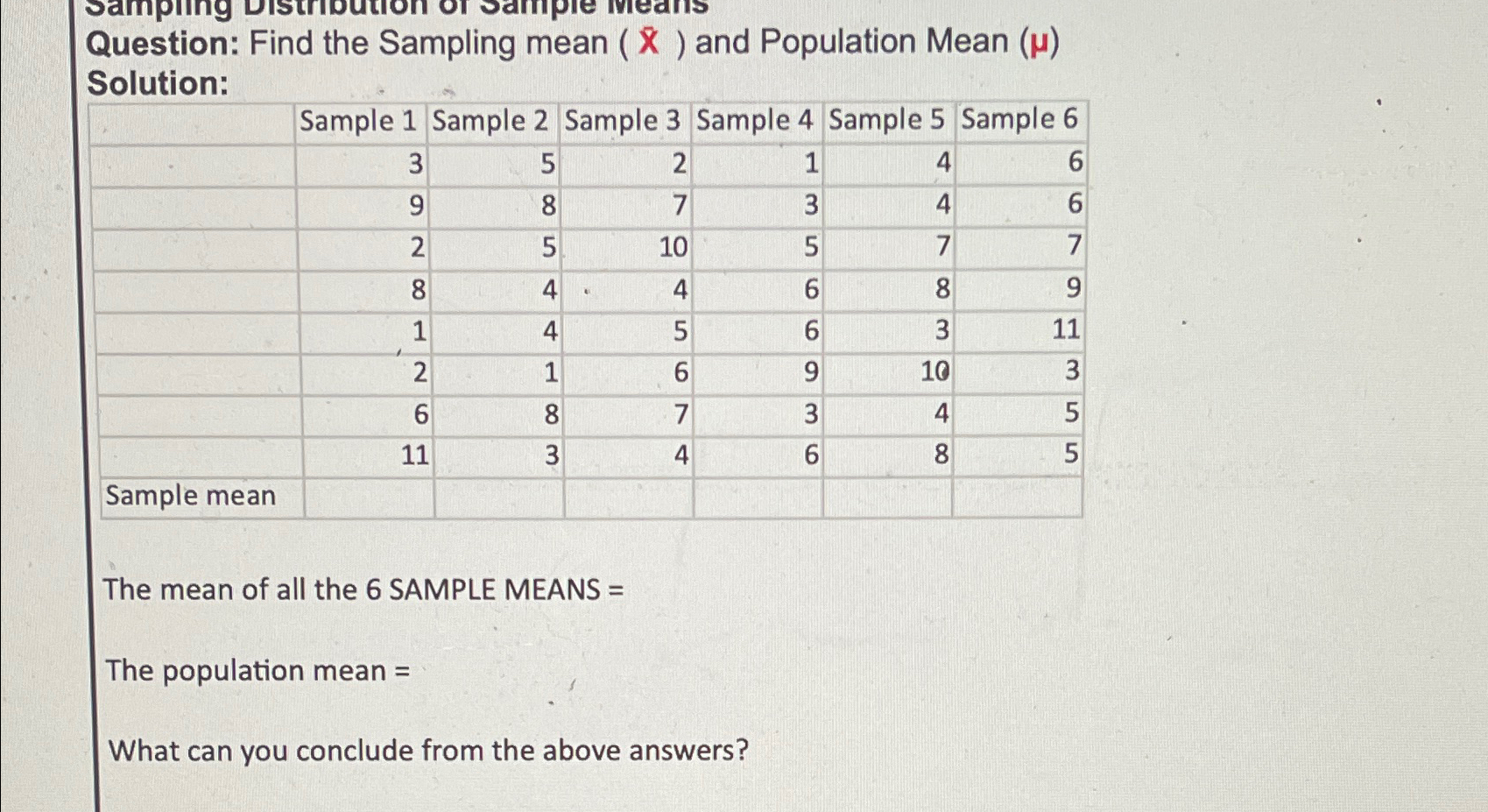 Question: Find the Sampling mean ( x‾ ) ﻿and | Chegg.com