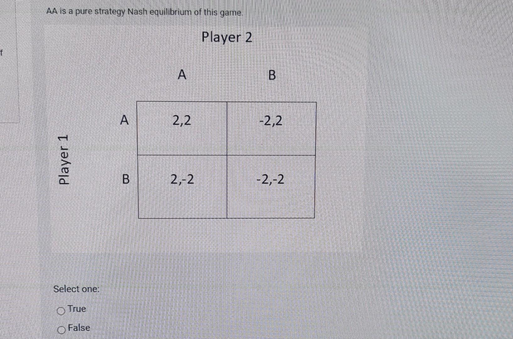 Solved This game is dominance solvable. Player 2 Select one: | Chegg.com