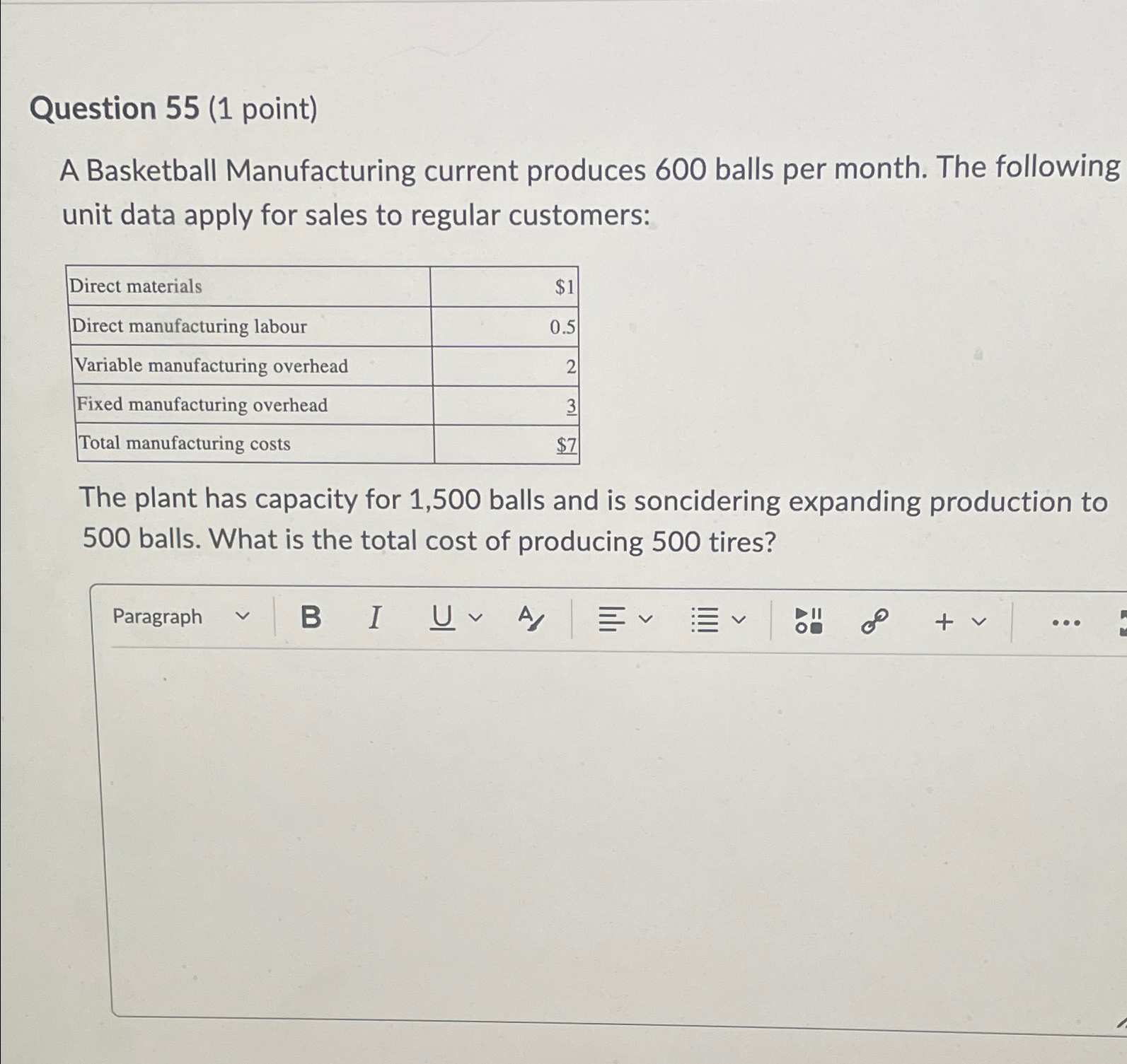 Solved Question 55 (1 ﻿point)A Basketball Manufacturing | Chegg.com