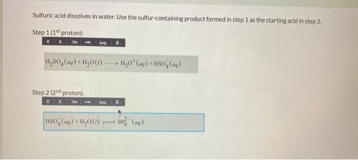 Solved Sulfuric acid dissolves in water. Use the | Chegg.com
