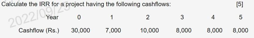 Solved Calculate the IRR for a project having the following | Chegg.com