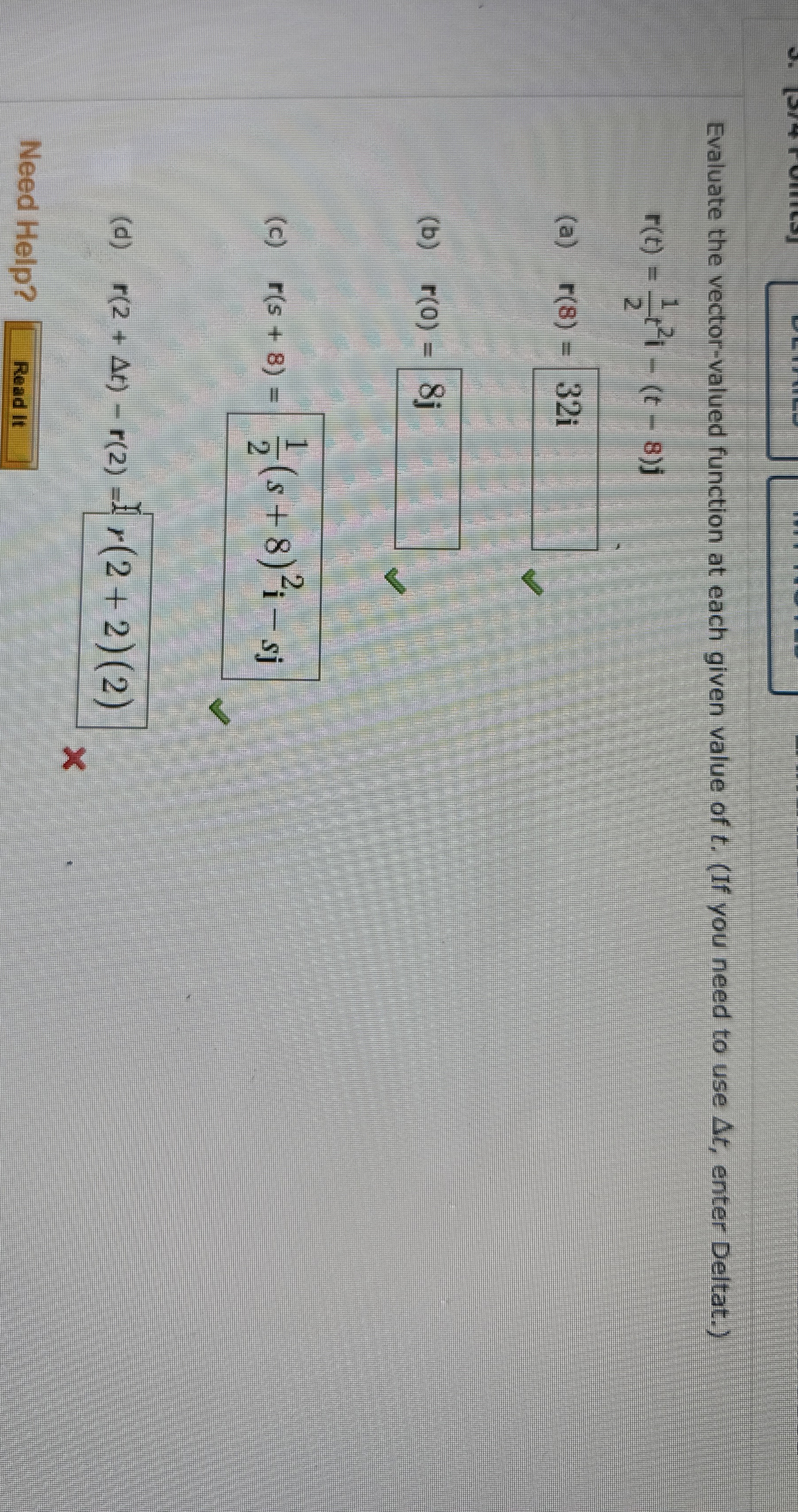 Solved Evaluate the vector-valued function at each given | Chegg.com