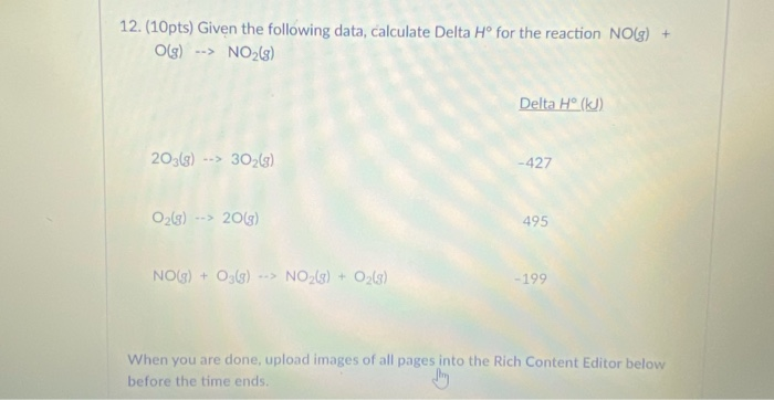 Solved 12. (10pts) Given the following data, calculate Delta | Chegg.com