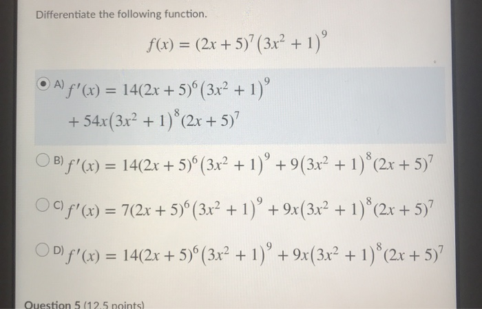 Solved Differentiate the following function. y=(1+ 3c) O A | Chegg.com