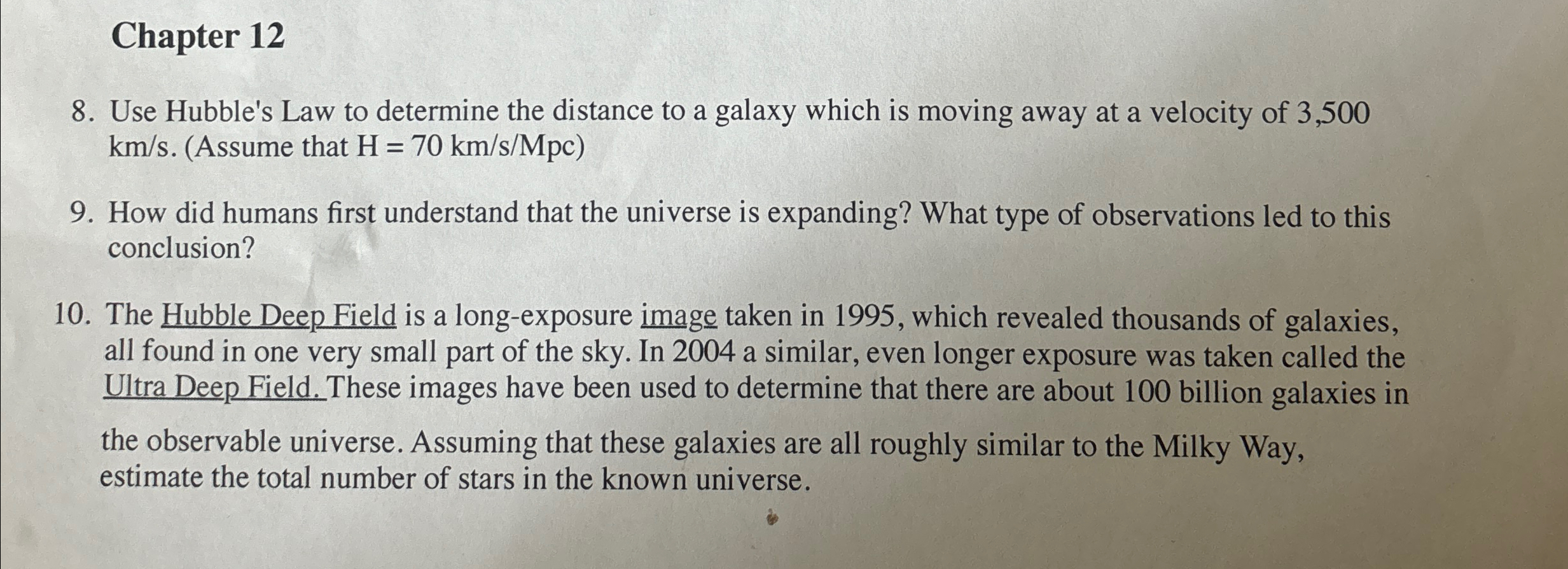 Solved Chapter 128. ﻿Use Hubble's Law to determine the | Chegg.com