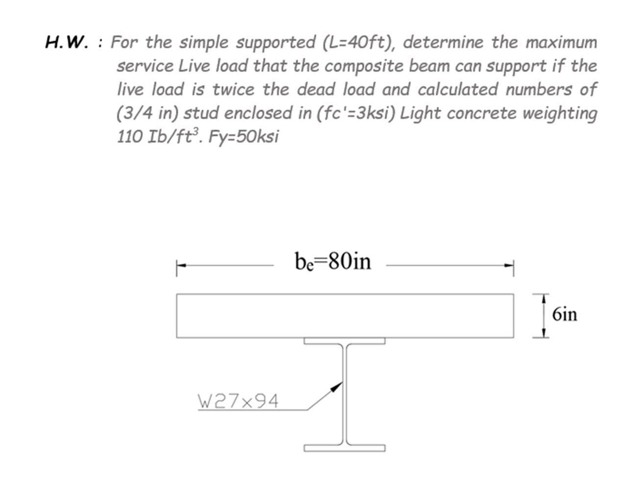 Solved H.W. : For the simple supported (L=40ft), determine | Chegg.com