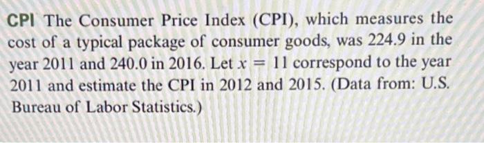 Solved CPI The Consumer Price Index (CPI), which measures | Chegg.com