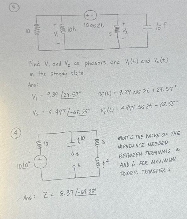 Solved Find V1 and V2 as phasors and V1(t) and V2(t) in the | Chegg.com