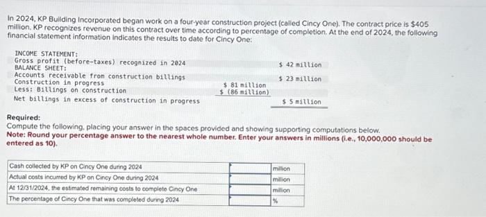 Solved In 2024, KP Building Incorporated began work on a | Chegg.com