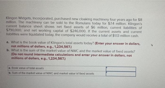 Solved Klingon Widgets, Incorporated. purchased new cloaking | Chegg.com