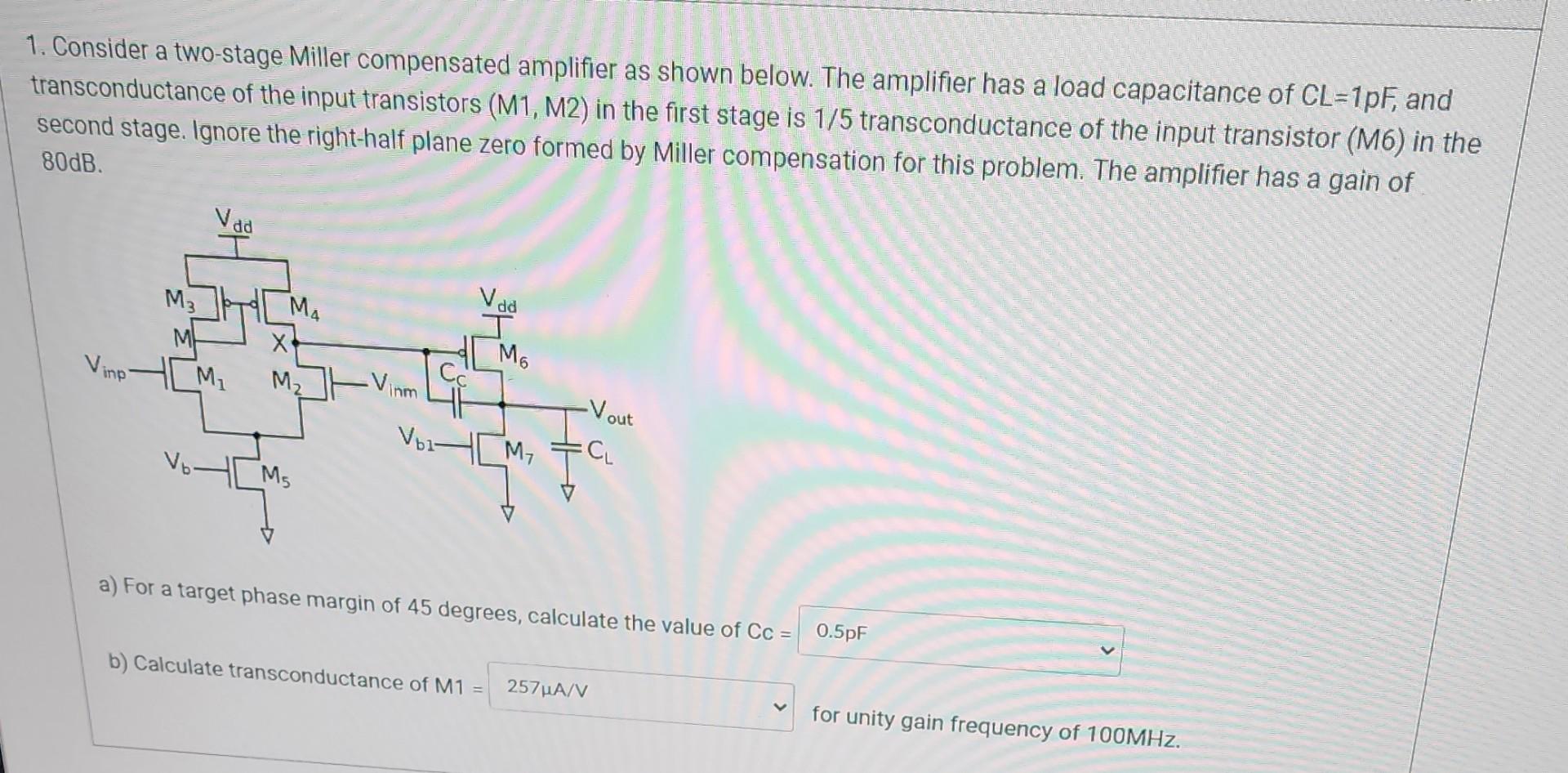 Solved 1. Consider a two-stage Miller compensated amplifier | Chegg.com
