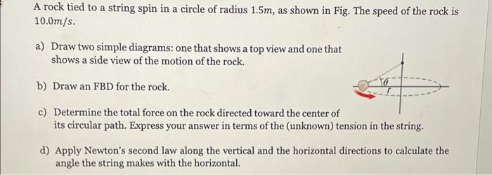 Solved A rock tied to a string spin in a circle of radius | Chegg.com