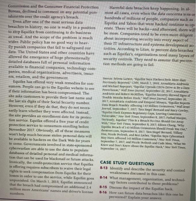 Solved Case study chapter 8; HEADING: “Is the equifax hack | Chegg.com
