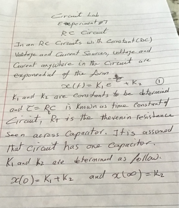 Solved Circuit Lab Experiment 7 Rc circuit In an RC Circuits | Chegg.com