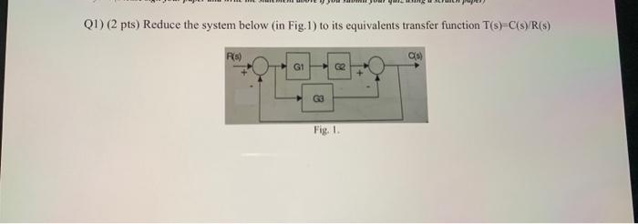 Solved 1) (2 pts) Reduce the system below (in Fig.1) to its | Chegg.com