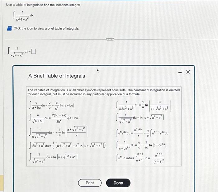Solved Use a table of integrals to find the indefinite | Chegg.com