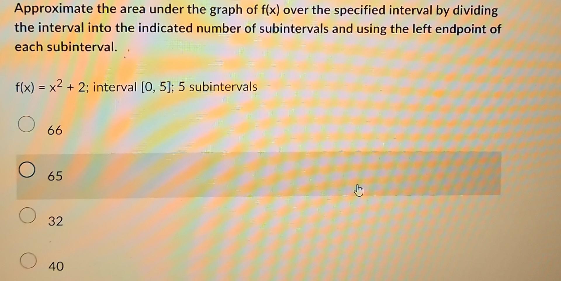 Solved Approximate the area under the graph of f(x) over the | Chegg.com