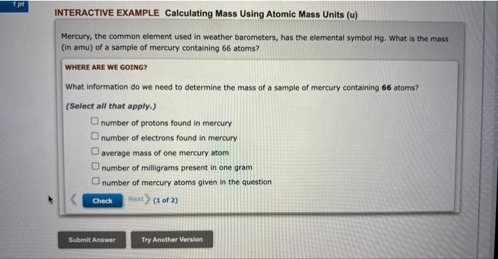 Solved 1 pt INTERACTIVE EXAMPLE Calculating Mass Using | Chegg.com
