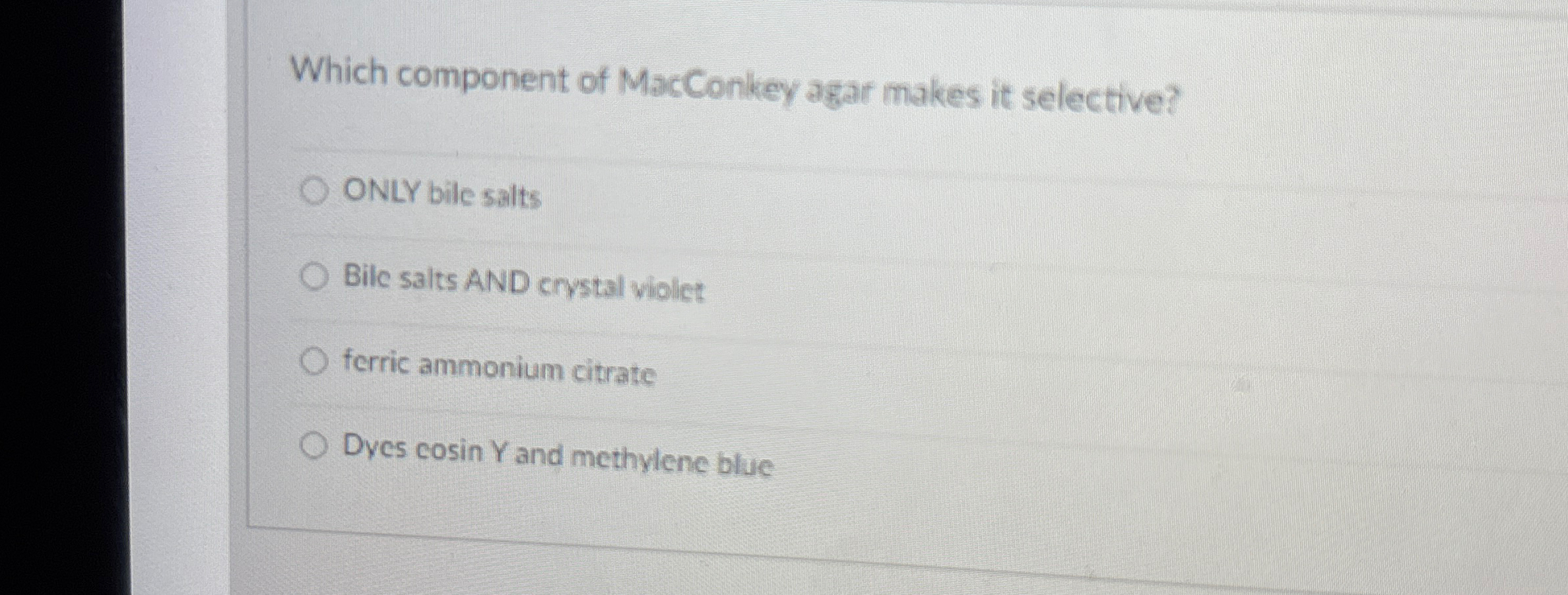 Solved Which component of MacConkey agar makes it | Chegg.com