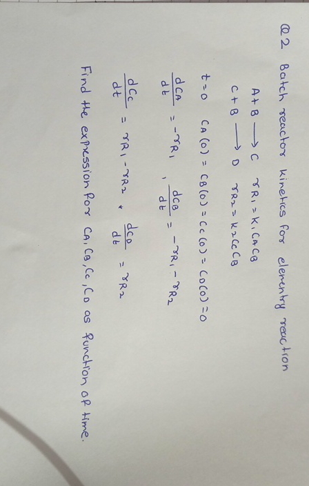 Solved Q2 ﻿Batch reactor kinetics for elementry | Chegg.com