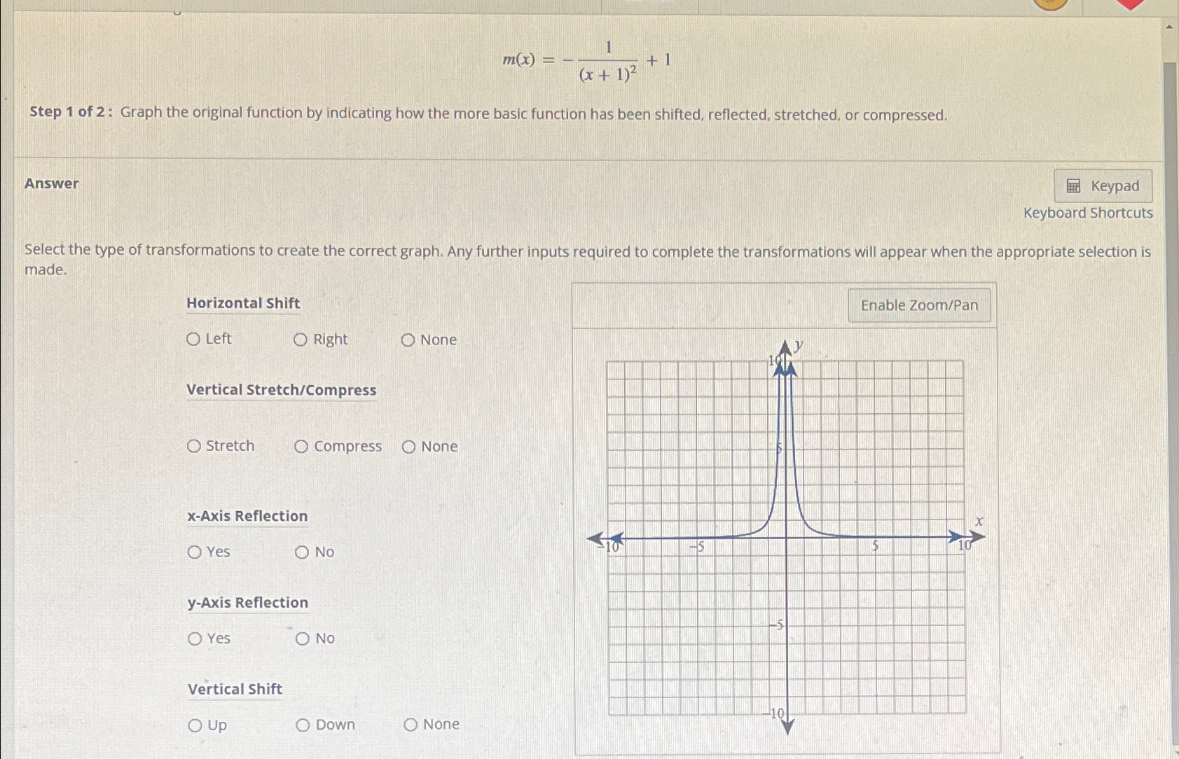Solved m(x)=-1(x+1)2+1Step 1 ﻿of 2: Graph the original | Chegg.com