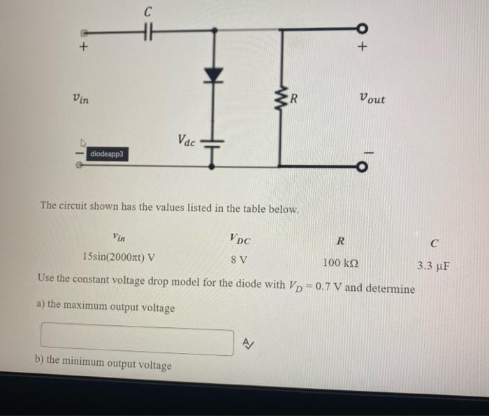 Solved The circuit shown has the values listed in the table | Chegg.com