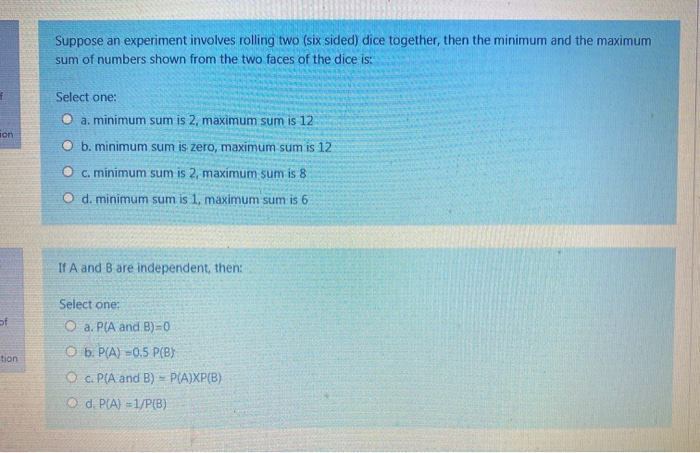 Solved Suppose an experiment involves rolling two (six | Chegg.com