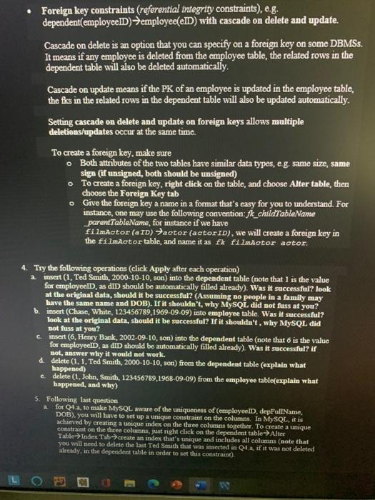 In-class exercise 5: Creating Constraints in MySQL DB | Chegg.com
