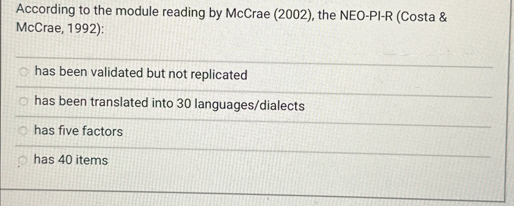 Solved According to the module reading by McCrae (2002), | Chegg.com