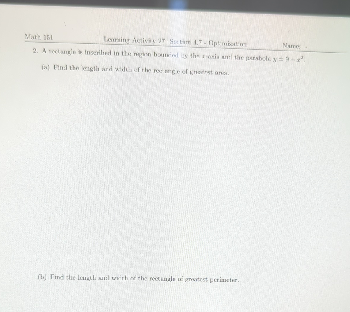 Solved Math 151learning Activity 27 Section 4 7