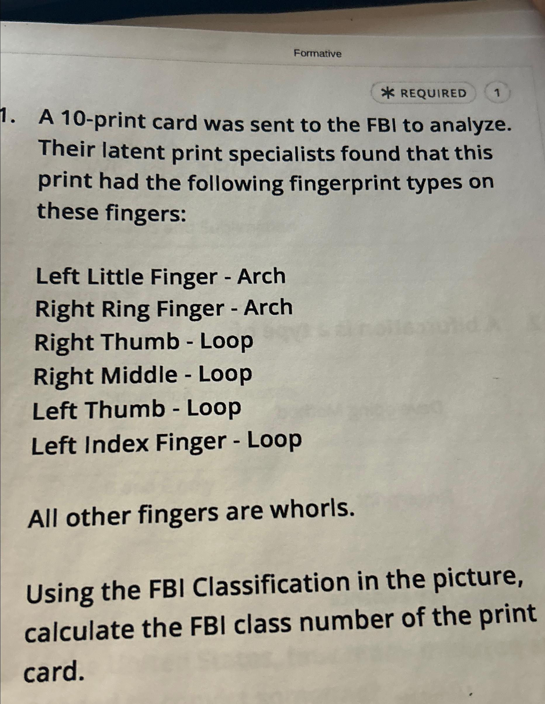 Solved FormativeA 10-print card was sent to the FBI to | Chegg.com