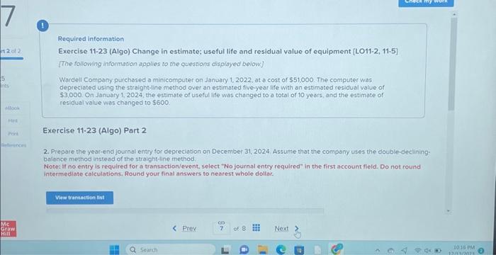 Solved Required information Exercise 11-23 (Algo) Change in | Chegg.com