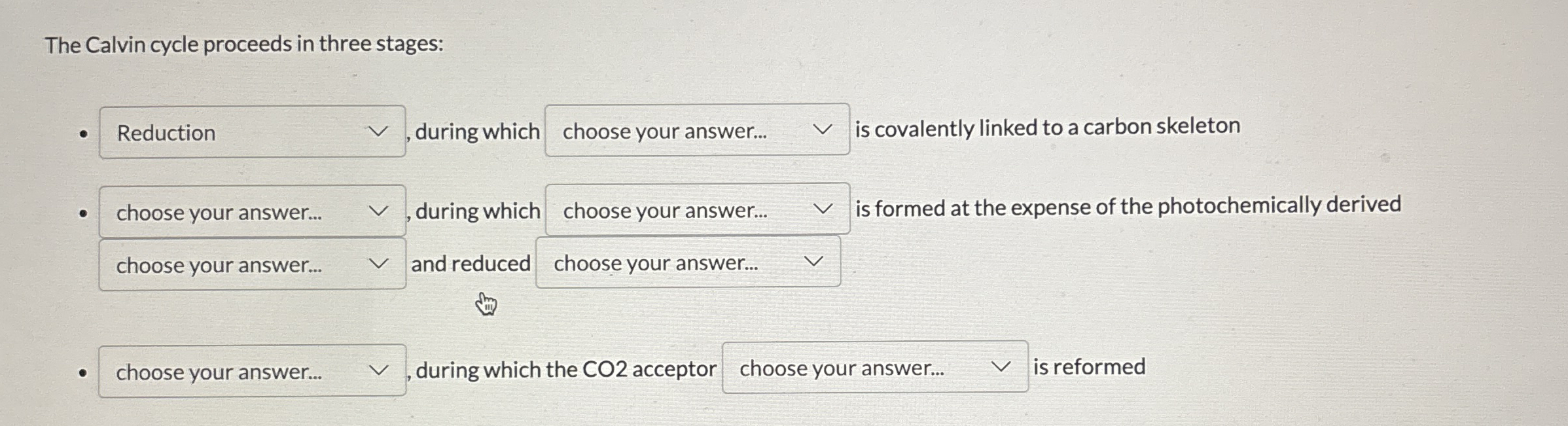 Solved The Calvin cycle proceeds in three stages:, ﻿during | Chegg.com