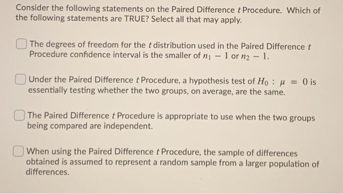Solved Consider the following statements on the Paired | Chegg.com