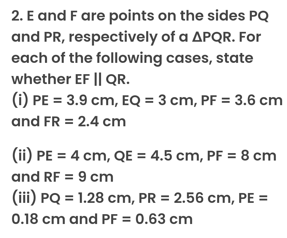Solved E ﻿and F ﻿are points on the sides PQ ﻿and PR, | Chegg.com