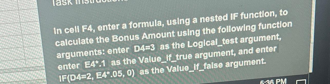 Solved In cell F4, ﻿enter a formula, using a nested IF | Chegg.com