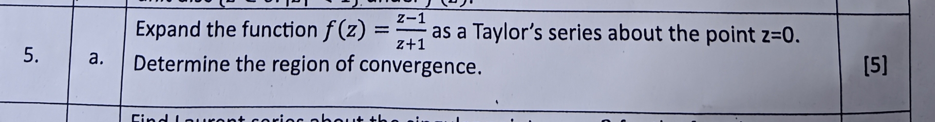 Solved \table[[5.,a.,\table[[Expand the function f(z)=z-1z+1 | Chegg.com