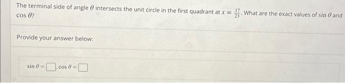 Solved The terminal side of angle θ intersects the unit | Chegg.com