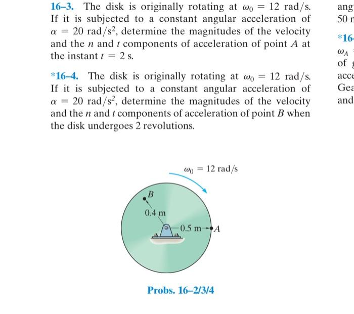Solved ang 500 *16- 16-3. The disk is originally rotating at | Chegg.com