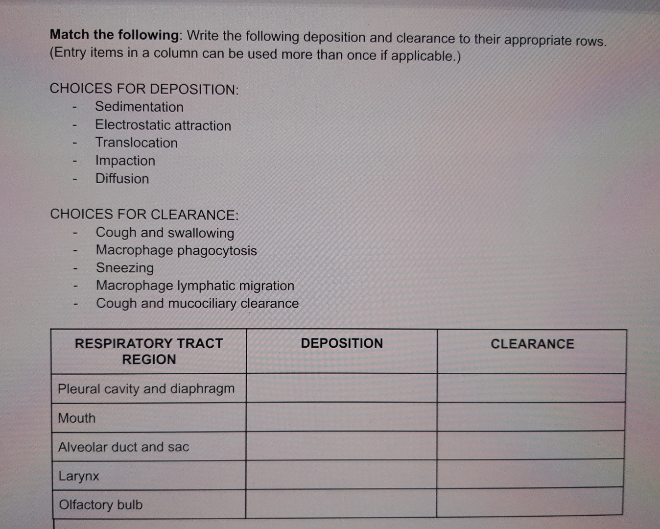 Solved Match the following: Write the following deposition | Chegg.com