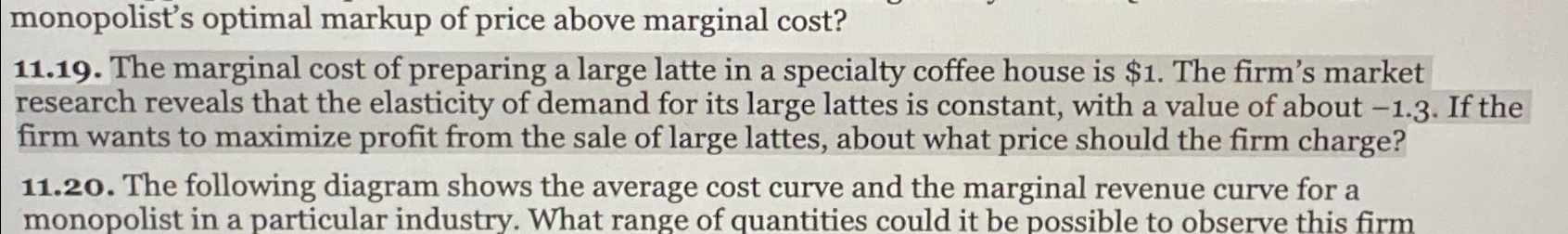 Solved monopolist's optimal markup of price above marginal | Chegg.com