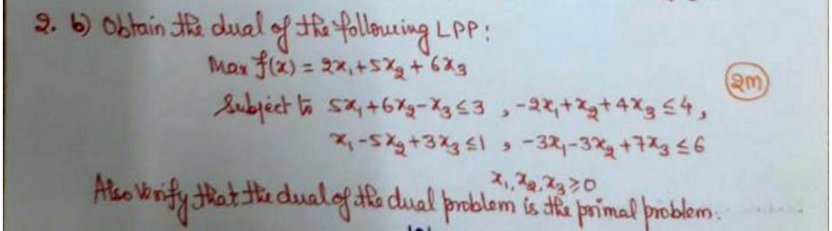 Solved b) ﻿Obtain the dual of the following LPP: ﻿Mar | Chegg.com