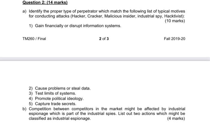 Solved a) Identify the proper type of perpetrator which | Chegg.com