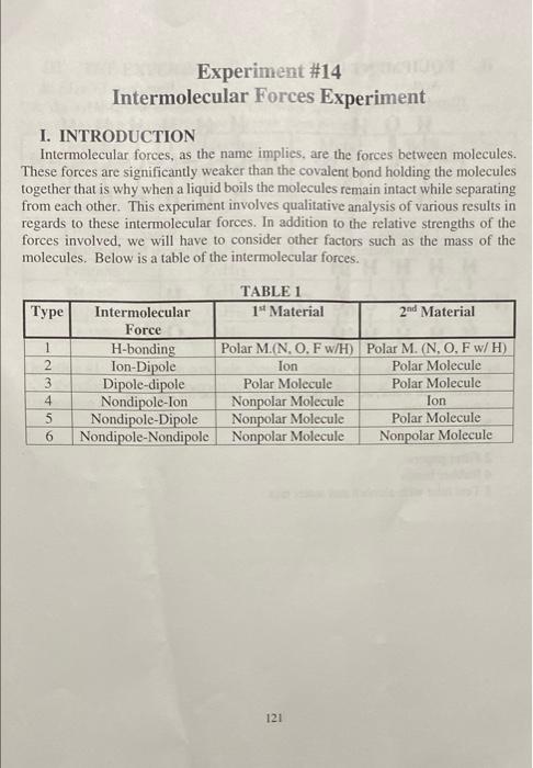 Solved Experiment #14 Intermolecular Forces Experiment 1. | Chegg.com