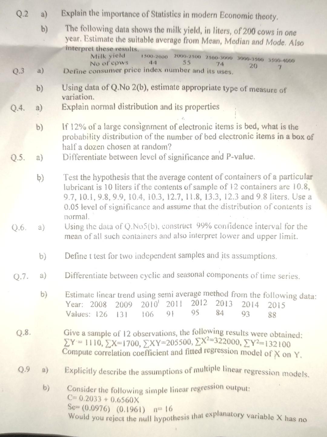 Solved Q.2 a) Explain the importance of Statistics in modern | Chegg.com